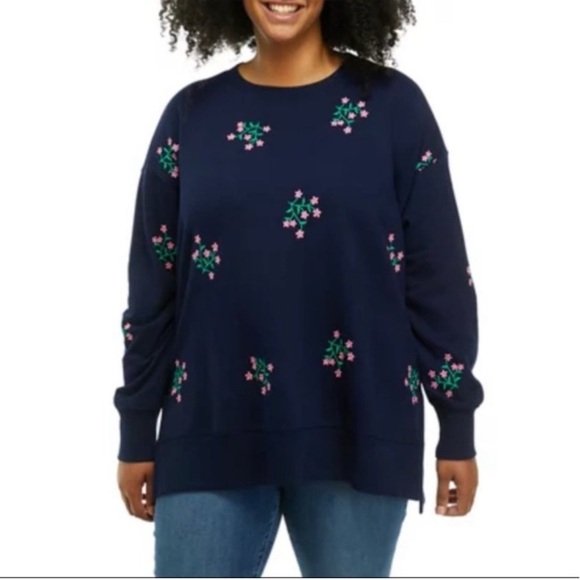 crown & ivy | Tops | Crown Ivy Womens Long Sleeve Navy Blue Embroidered ...